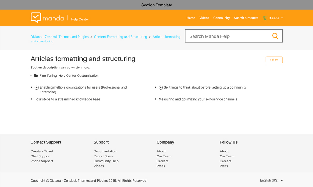 Manda | Zendesk Themes | Responsive | Customizable | Diziana